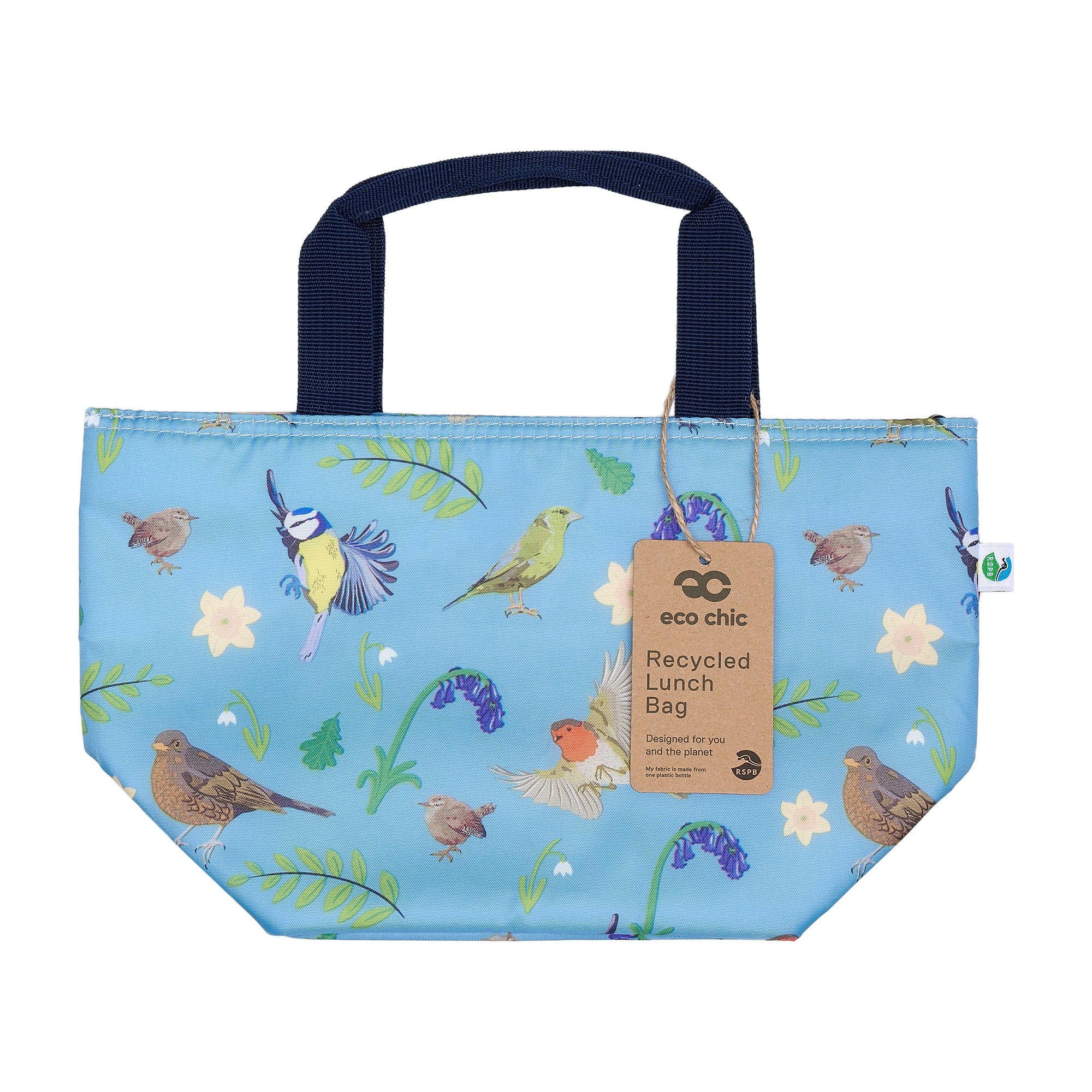 C74BU - Eco Chic Lightweight Foldable Lunch Bag RSPB Birds Blue (Pack ...