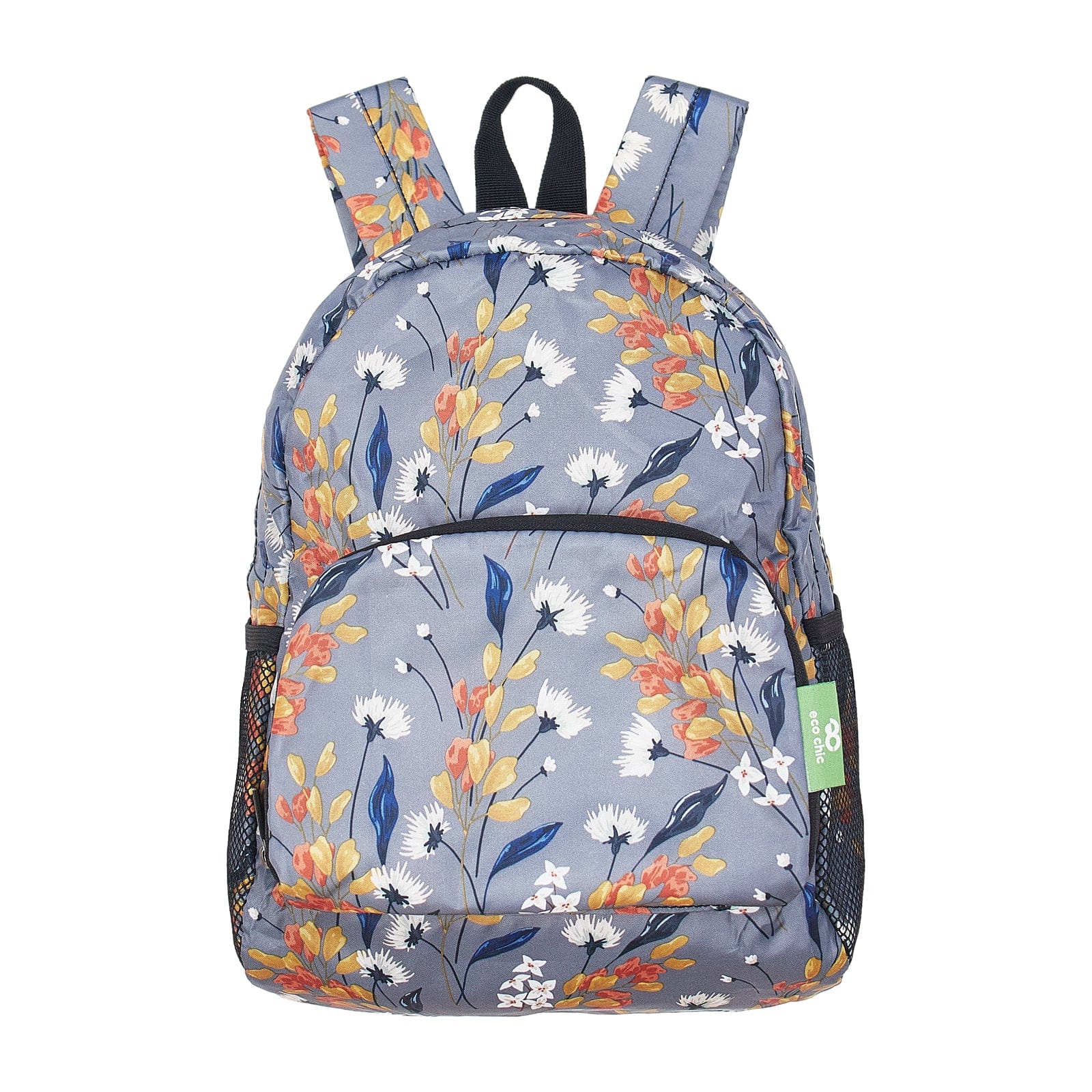 G40GY - Eco Chic Lightweight Foldable Mini Backpack Flowers Grey (Pack ...